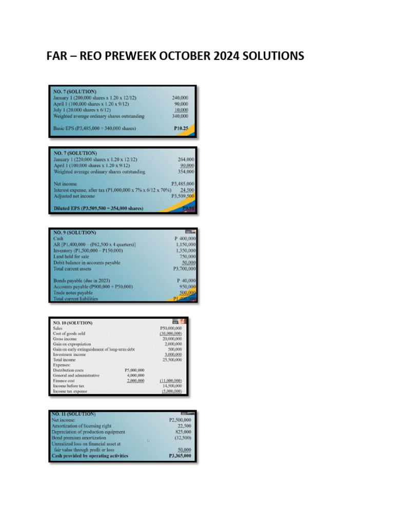 Far Reo Preweek Solutions Oct2024 | PDF