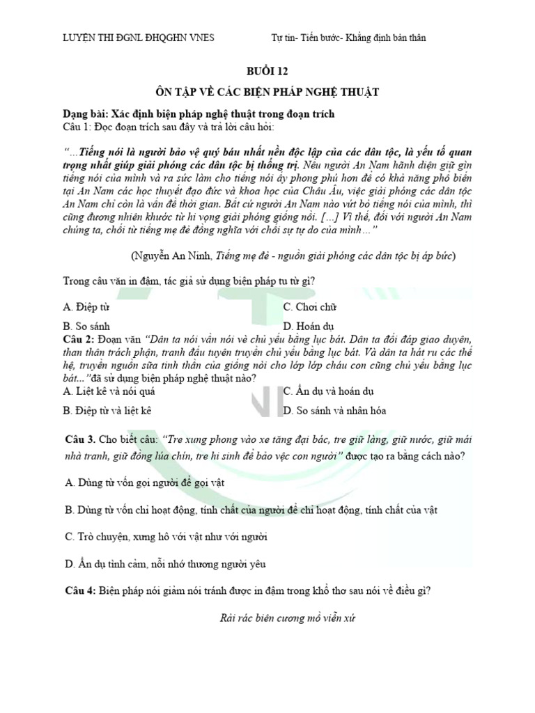 HCM Buoi 12 On Tap Ve Cac Bien Phap Nghe Thuat | PDF