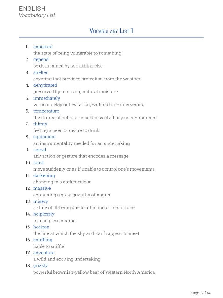 Vocabulary List | PDF