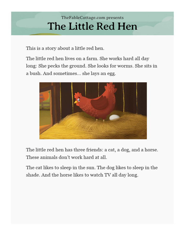 The Little Red Hen (Text, Audio + Video) | PDF | Cooking, Food & Wine ...
