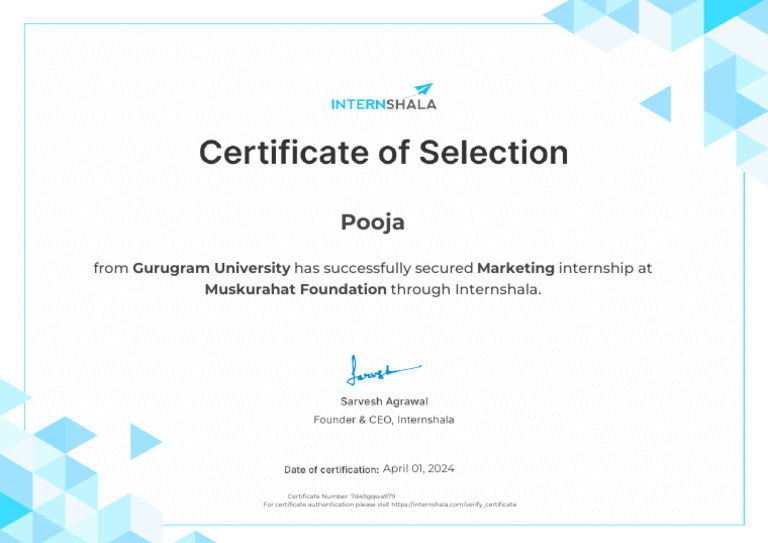 Pooja Hired Certificate | PDF Pooja Hired Certificate | PDF