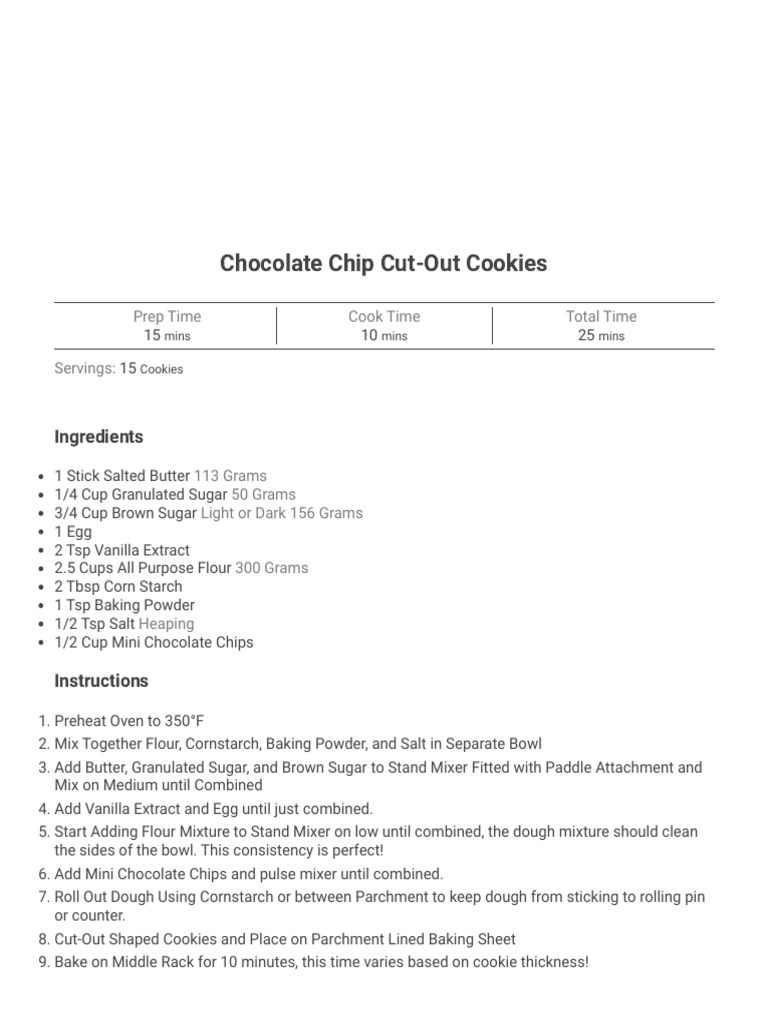 Chocolate Chip Cut-Out Cookies - Sugar Cove Sweets | PDF | Wellness
