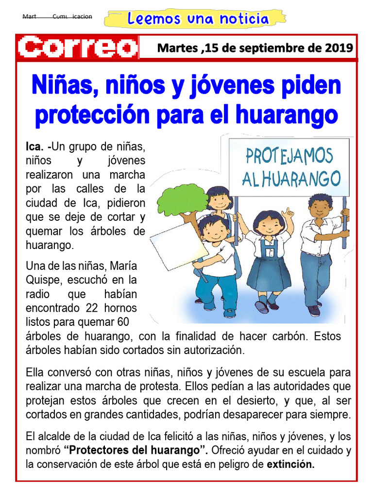 Ficha Leemos Una Noticia Sobre El Huarango | PDF | Ciencias sociales ...