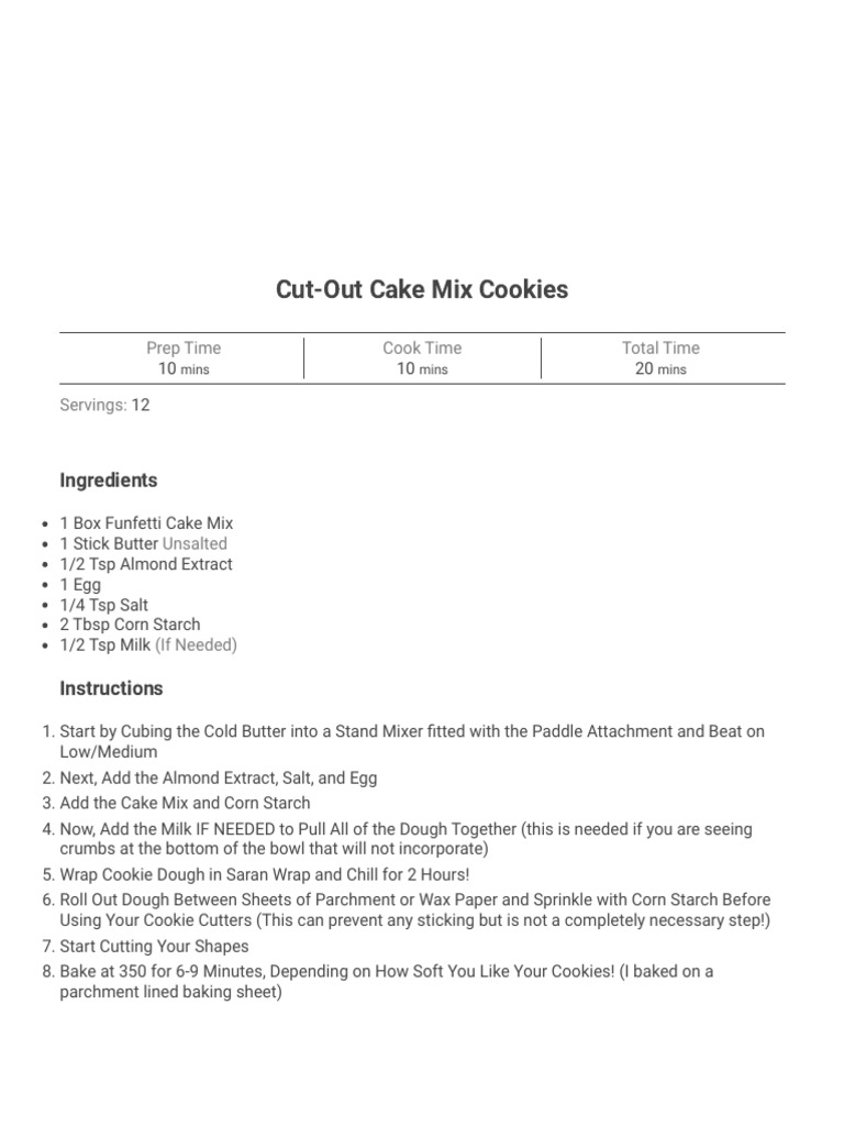 Cut-Out Cake Mix Cookies - Sugar Cove Sweets | PDF