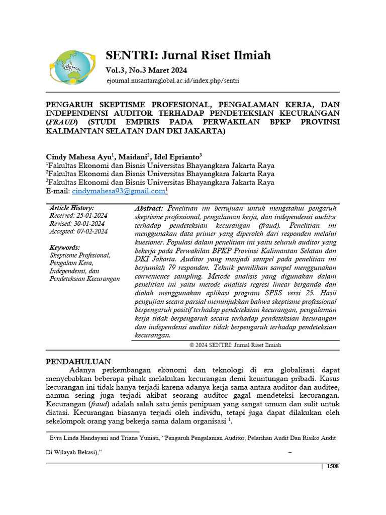 SENTRI: Jurnal Riset Ilmiah: Fraud | PDF | Ilmu Sosial
