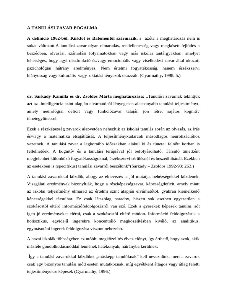 Pszichoped A Tanulási Zavar Fogalma | PDF