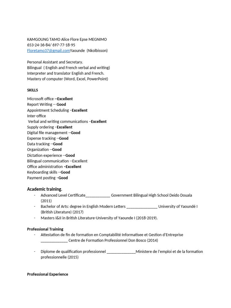 cv Alice | PDF | Databases | Microsoft Excel