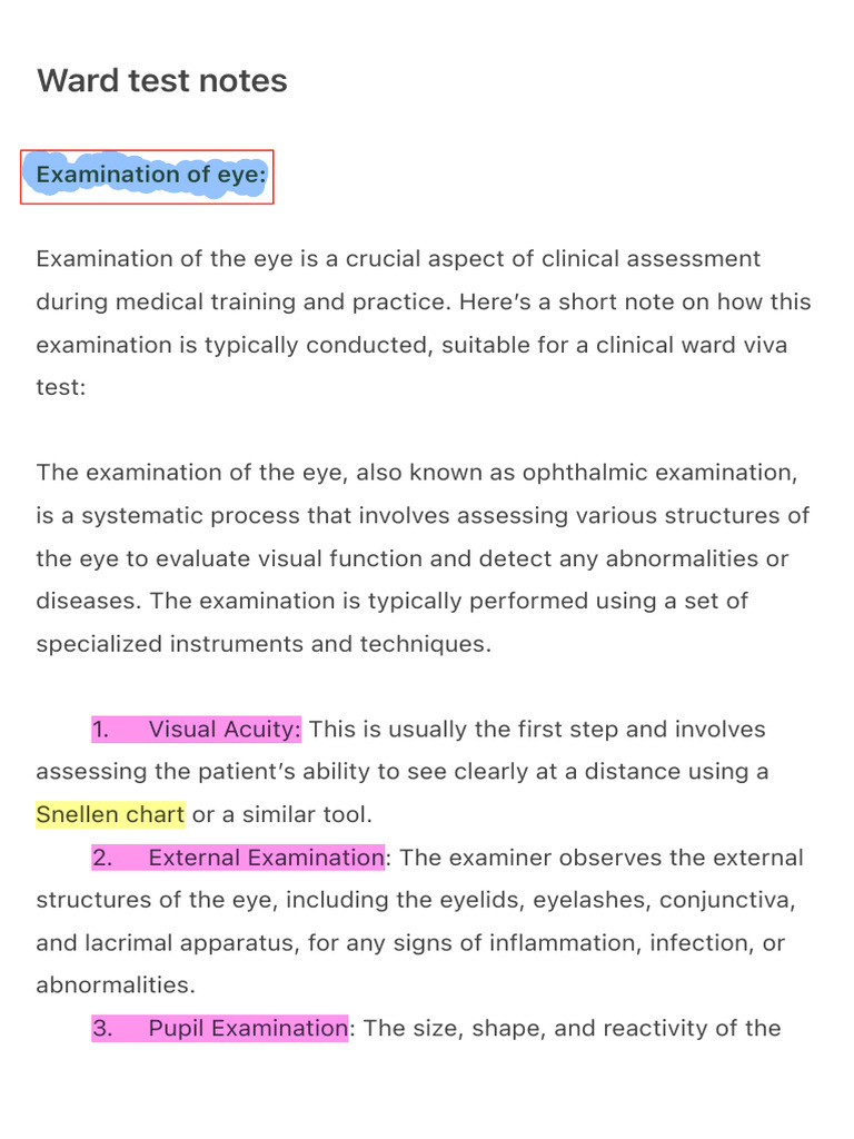 Ward_test_notes | PDF | Visual Acuity | Glaucoma