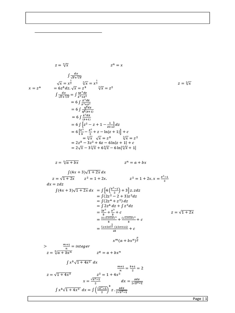 Solving For The Anti Derivative Using Algebraic Substitution | PDF ...