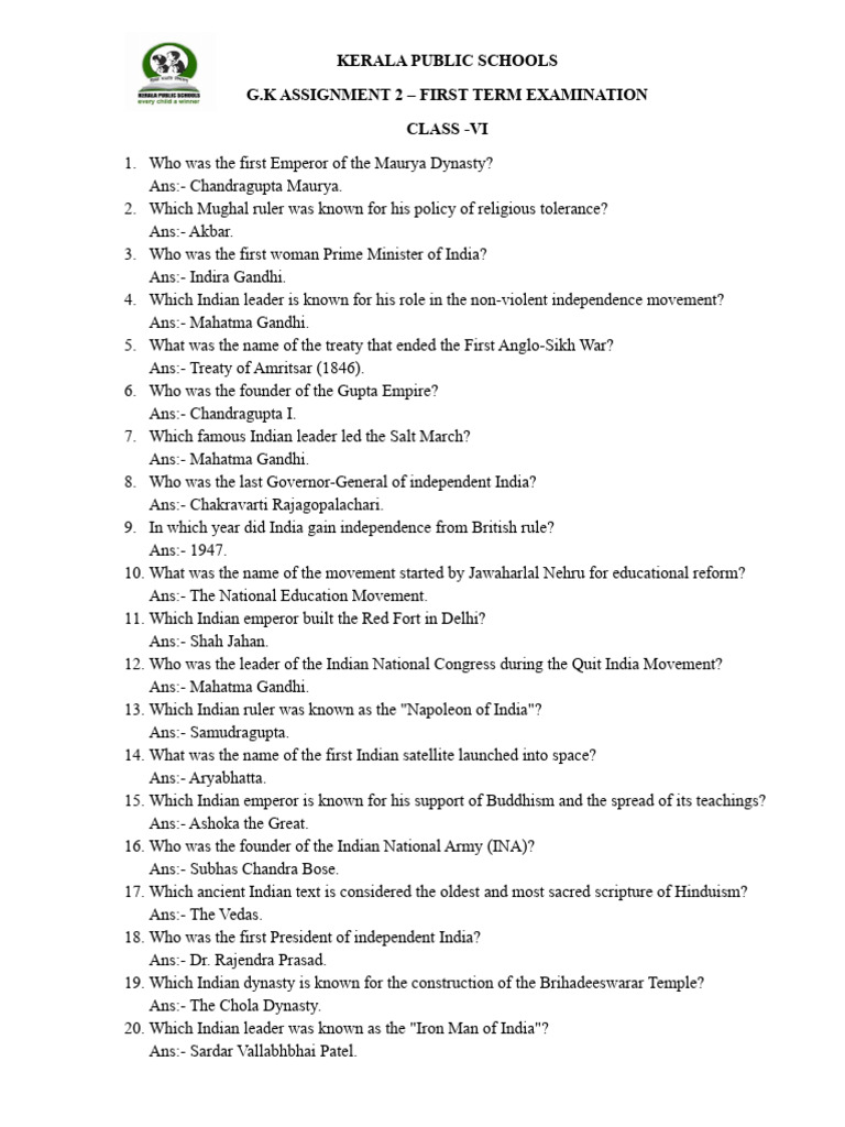 STD 6 GK Assignment For 1st Term Examination 2024 | PDF | Atmosphere | Atmosphere Of Earth