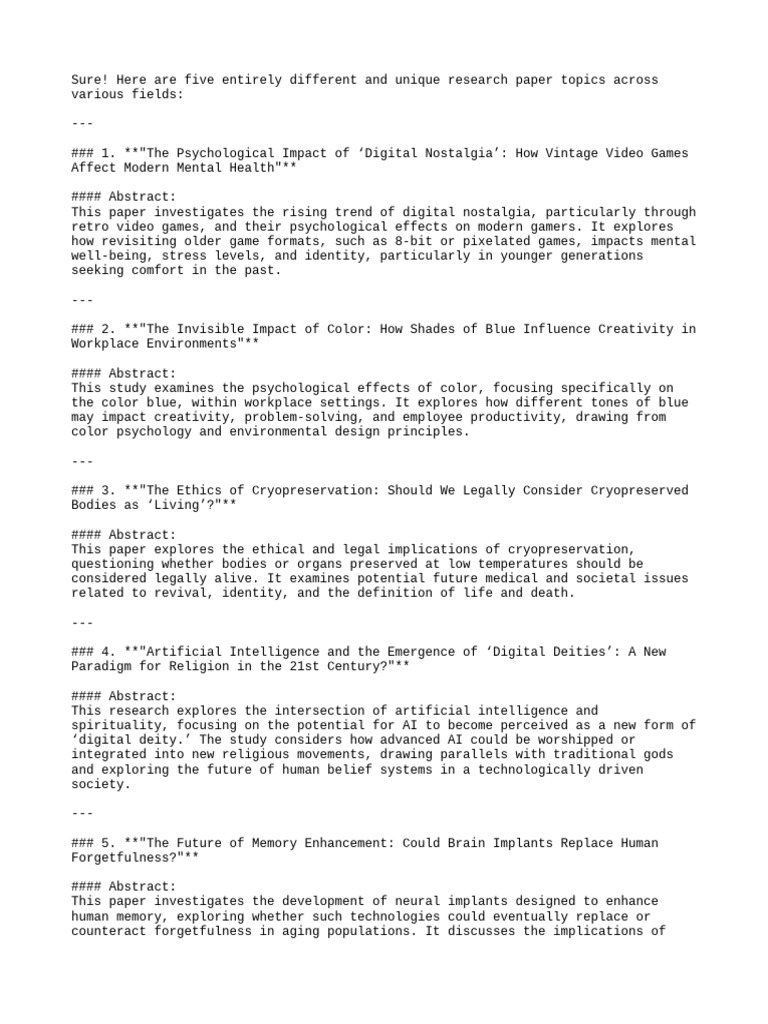 Unique Research Topics in Psychology and Ethics | PDF | Psychology ...