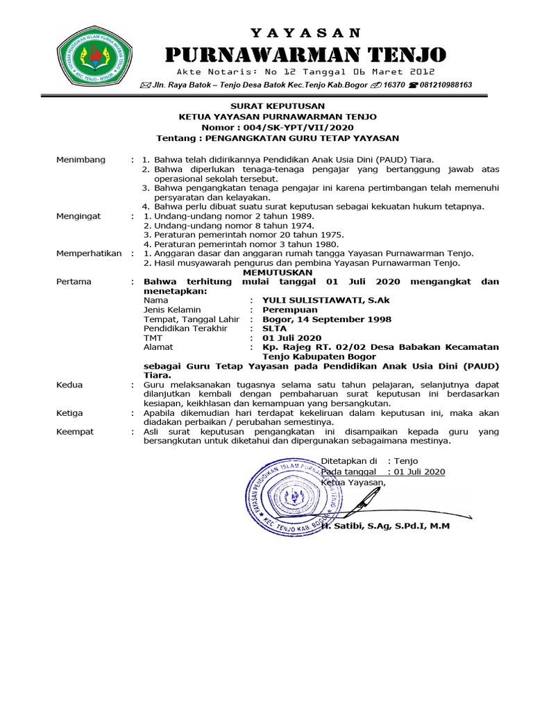 SK Awal Guru PAUD TIARA | PDF