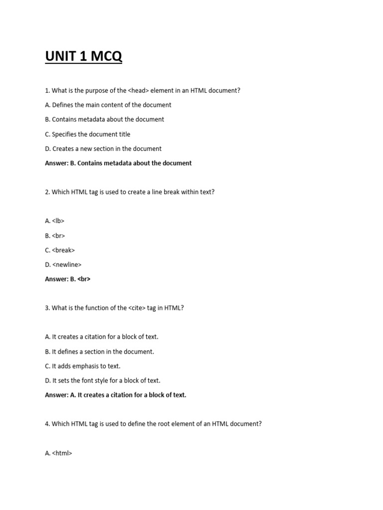 HTML MCQ Practice Questions | PDF | Html Element | Html
