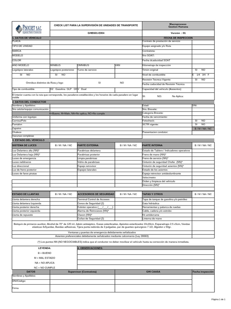 Checklist Transporte GHBS01-E004 | PDF | Tecnologías automotrices ...