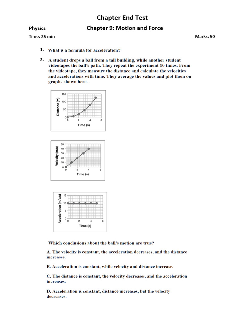 Chapter-9 End Test (Physics-Motion and Force) | PDF | Computers ...