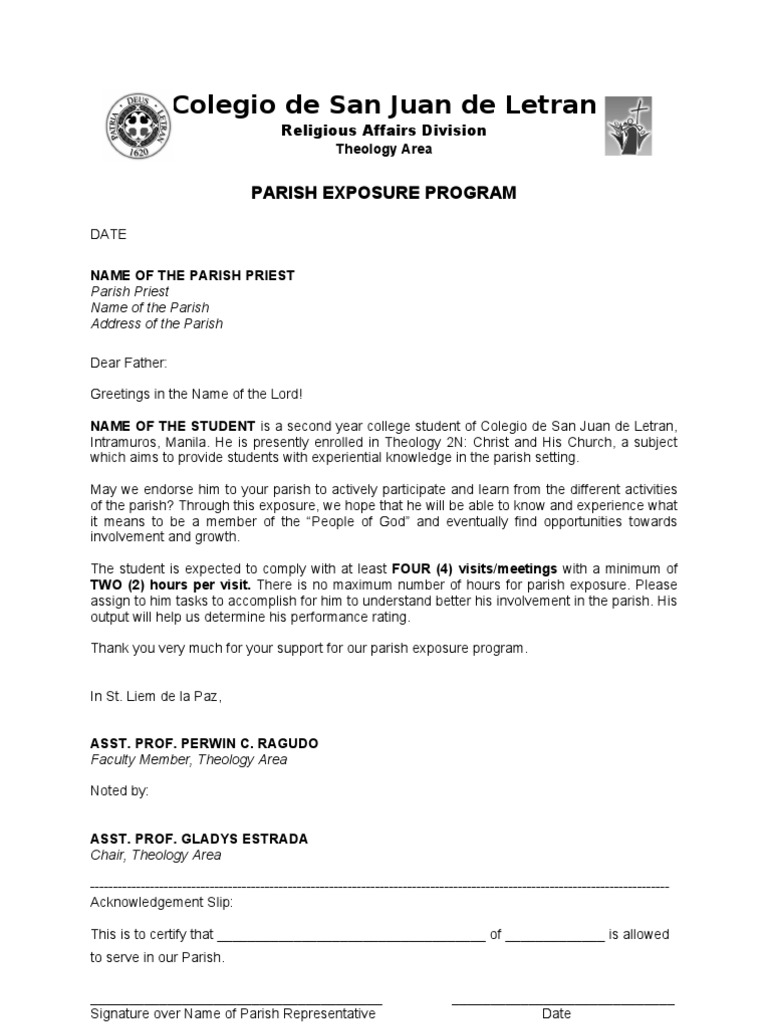 Parish Exposure Letter For Male | PDF