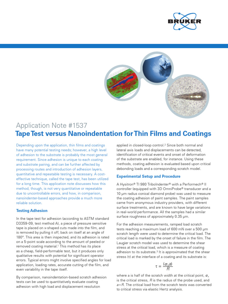 Tape Test Versus Nanoindentation For Thin Films and Coatings App Note ...