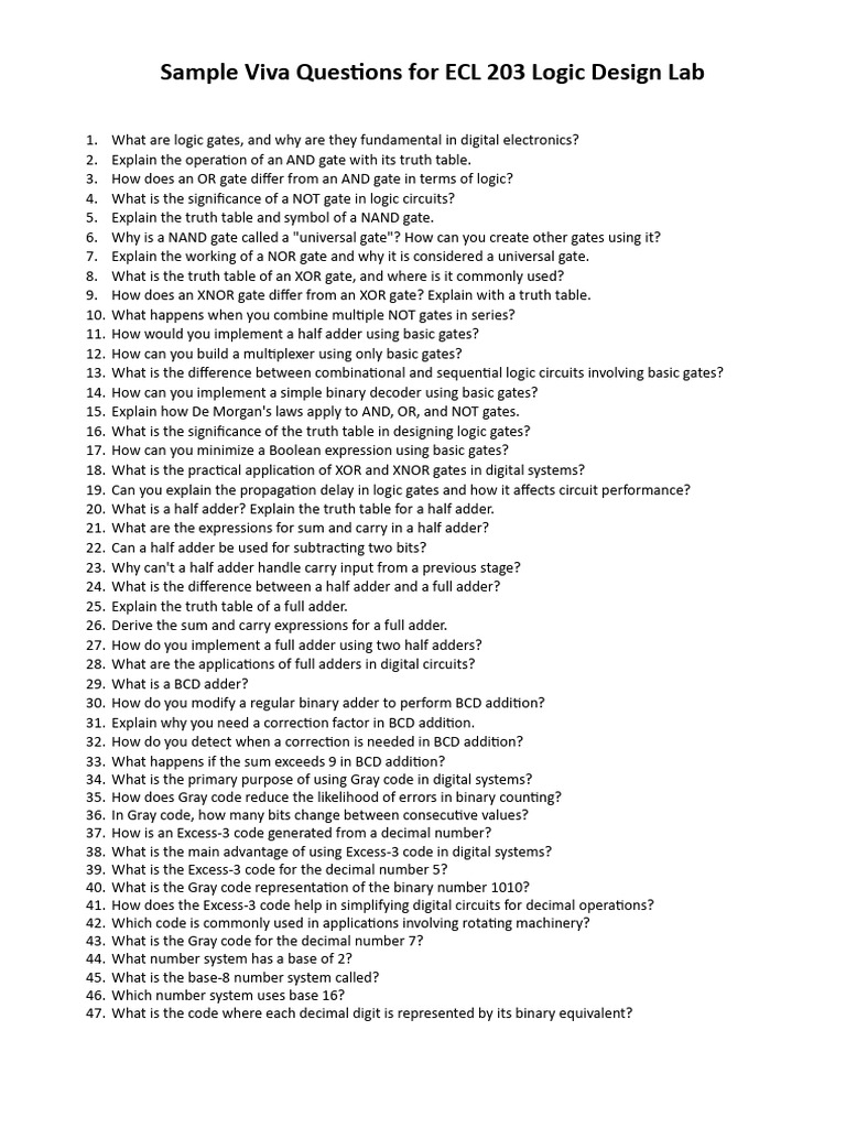 ECL 203 Logic Design Lab Viva Questions | PDF | Field Programmable Gate Array | Logic Gate