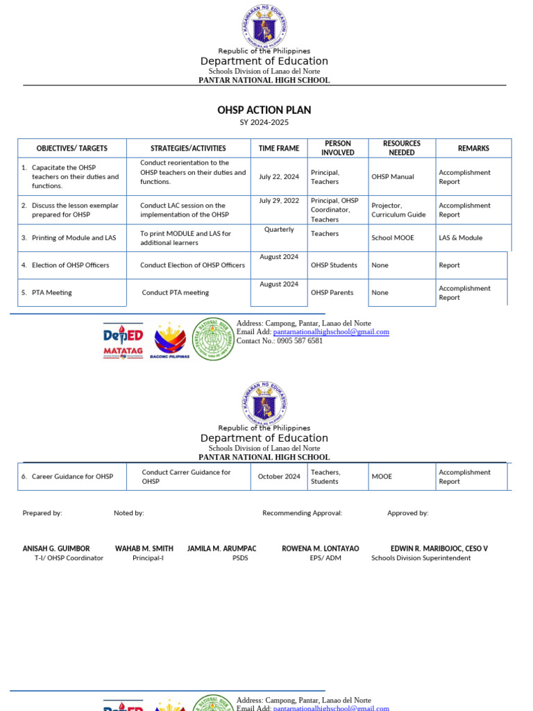 OHSP Action Plan | PDF