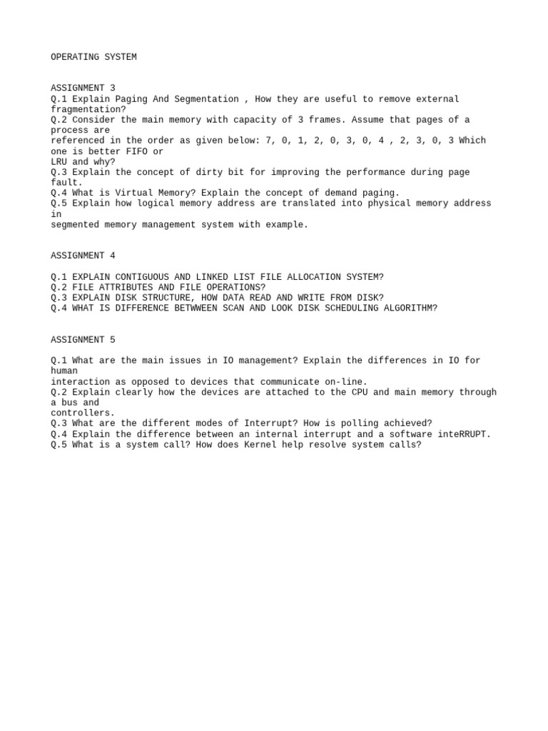 OPERATING SYSTEM Assignment Que Os | PDF | Computers | Technology & Engineering