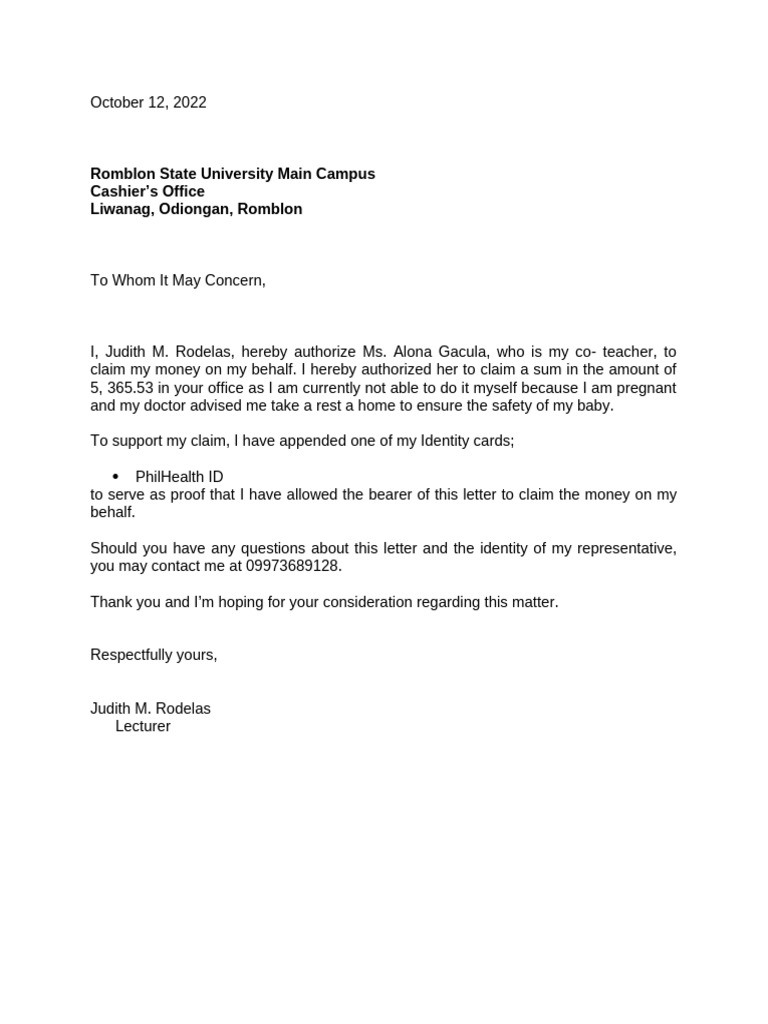 Authorization Letter | PDF | Wellness