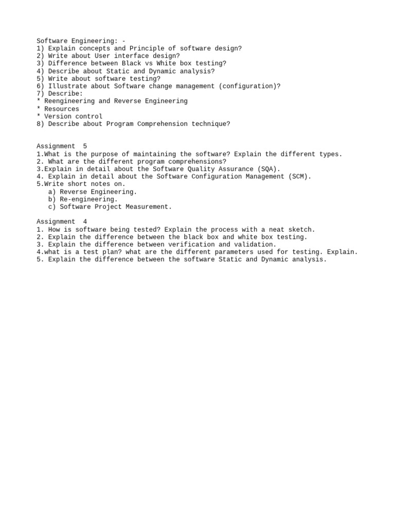Software Engineering - Assignment Ques | PDF | Computers Software Engineering - Assignment Ques | PDF | Computers