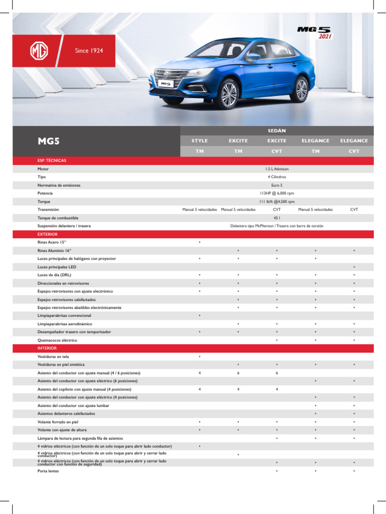 MG 5 Ficha Tecnica | PDF | Vehículo de motor | Carros deportivos