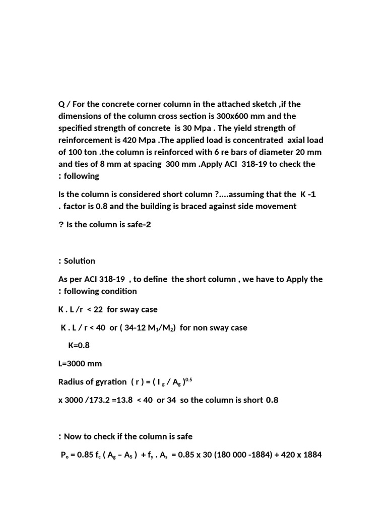 Short Column Safety Analysis ACI 318-19 | PDF
