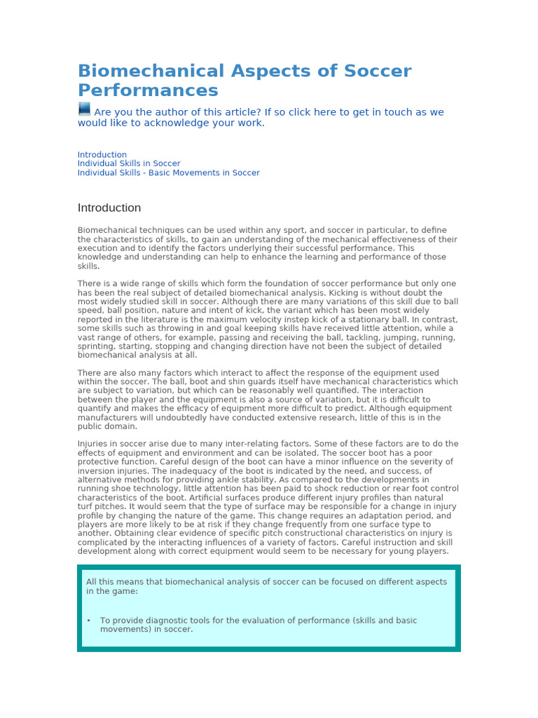 Biomechanics of Soccer Skills and Injuries | PDF | Rotation Around A ...