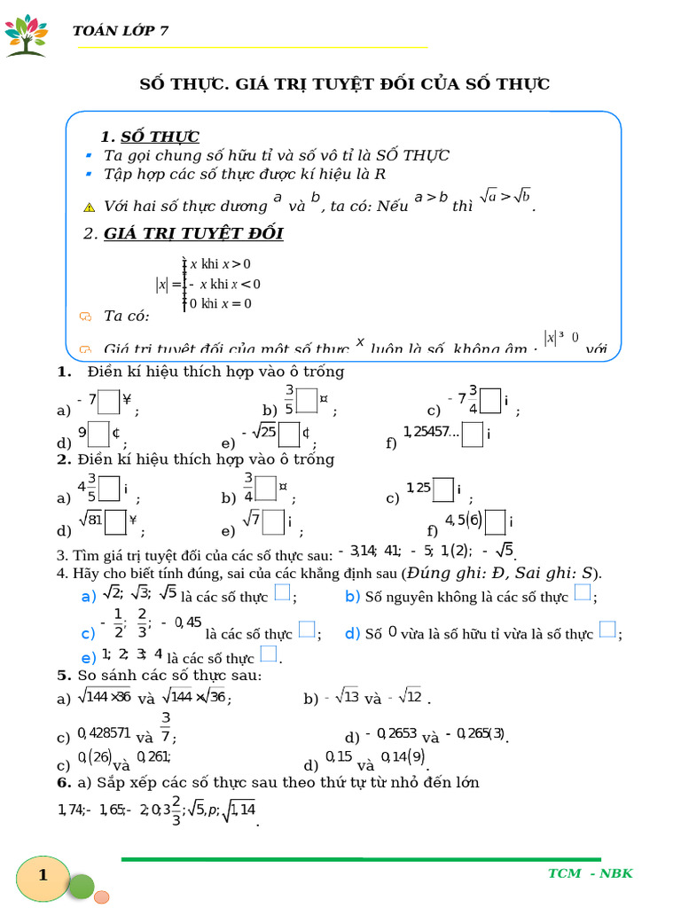Buoi 2 - Tap Hop So Thuc Lam Tron | PDF