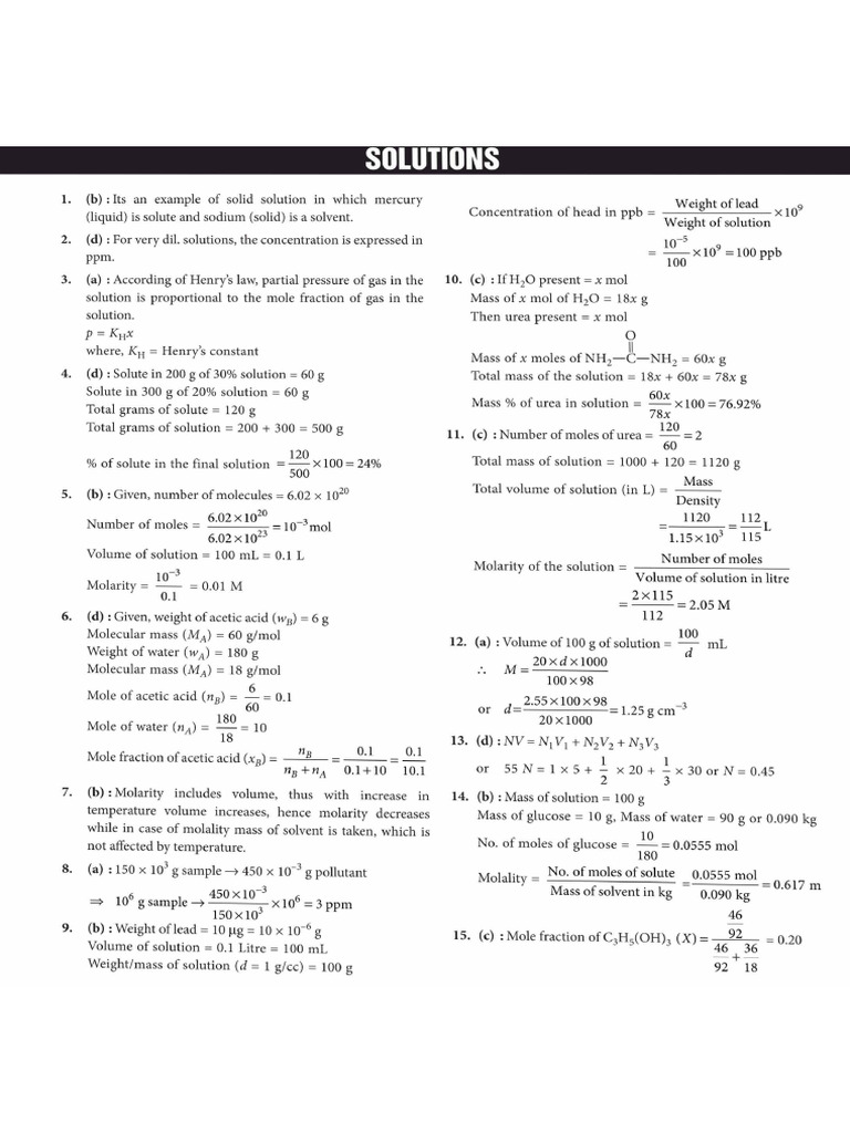 12th Chemistry DPP Solutions (Solution Chapter) | PDF