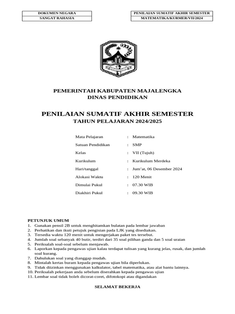 Rancangan Soal Psas 2024 Sem 1 | PDF