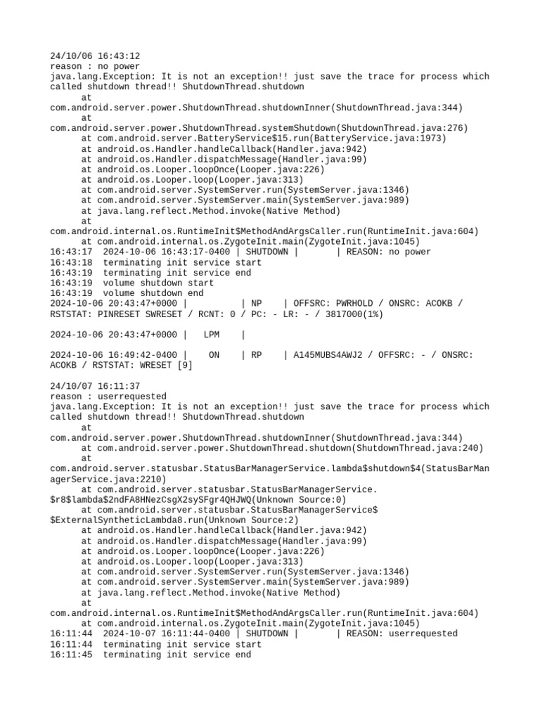 Android Shutdown Reasons Log Analysis | PDF | Java (Programming Language) | Oracle Acquisitions