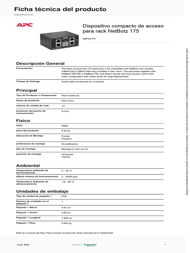 Schneider Electric - NetBotz-200 - NBPD0175 | PDF