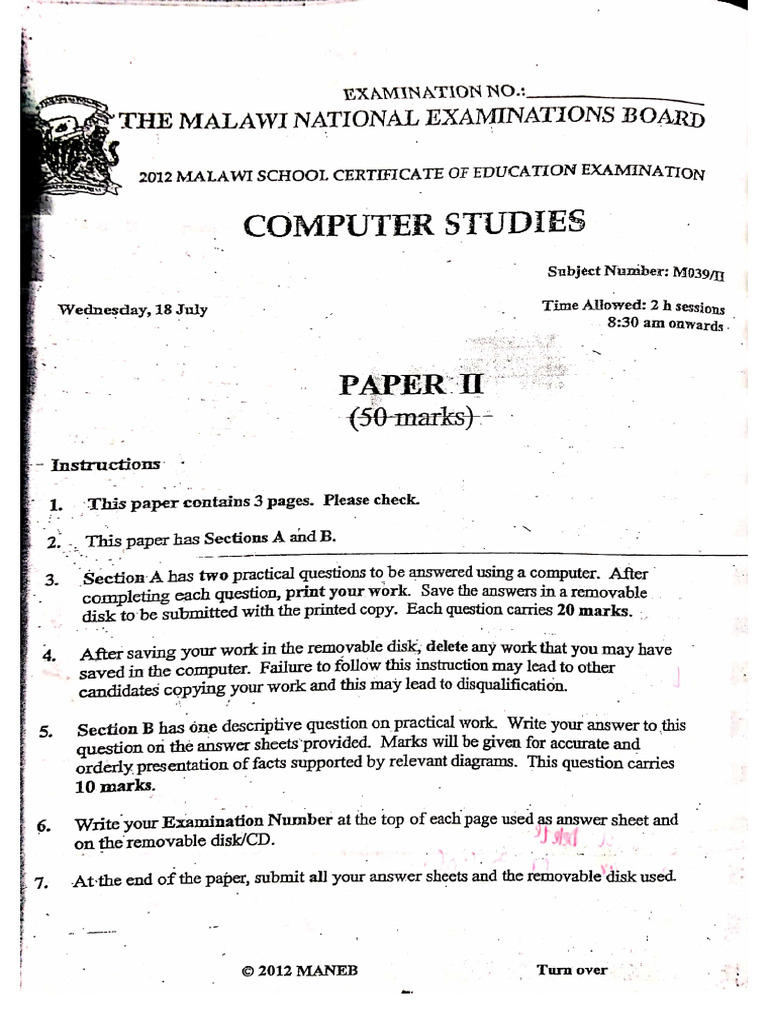 Maneb Paper 2 2012 | PDF