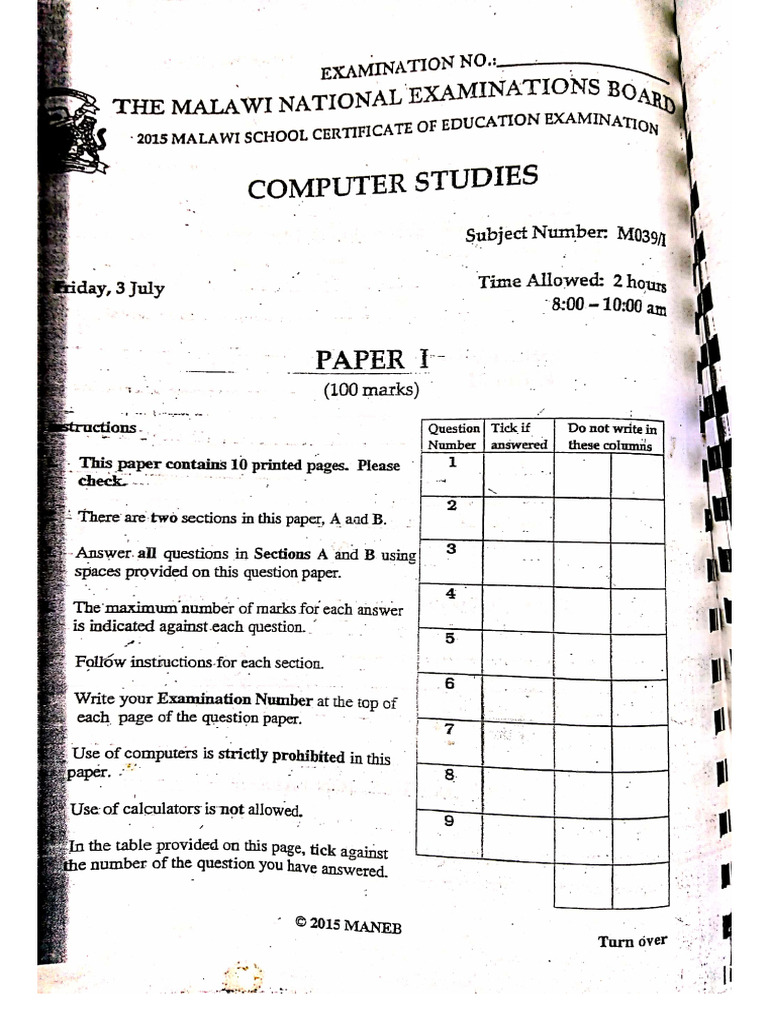 Maneb Paper 1 2015 | PDF