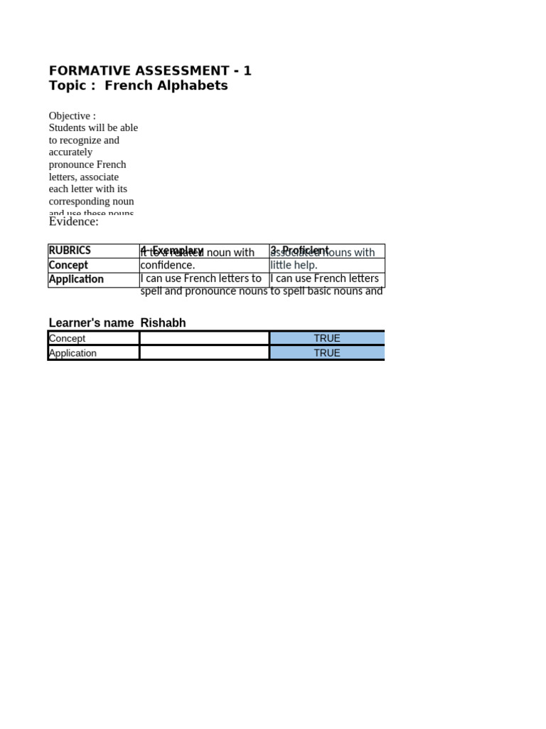 Formative Assessment FRENCH 24-25 Grade 2 | PDF | Vocabulary | French ...