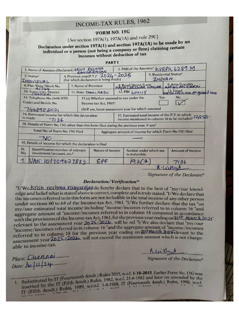 Epfo 15g Form Krish-Compressed | PDF