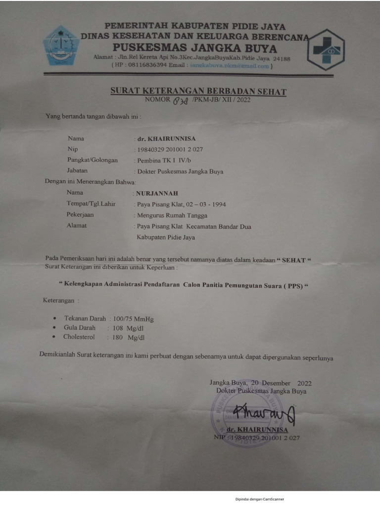 Surt Sehat Dek Nur | PDF