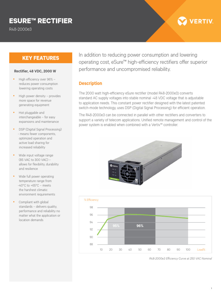 r48-2000e3 vertiv | PDF | Rectifier | Alternating Current