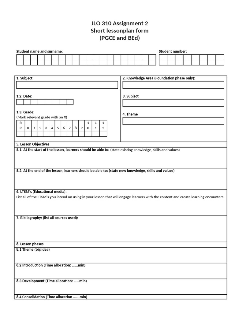 Shortform English Lesson Plan Template | PDF