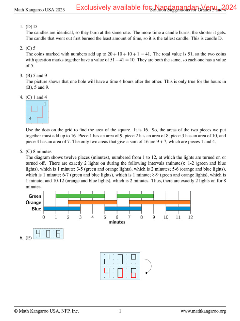 2023 Solutions Levels 3&4 Kangaroo | PDF