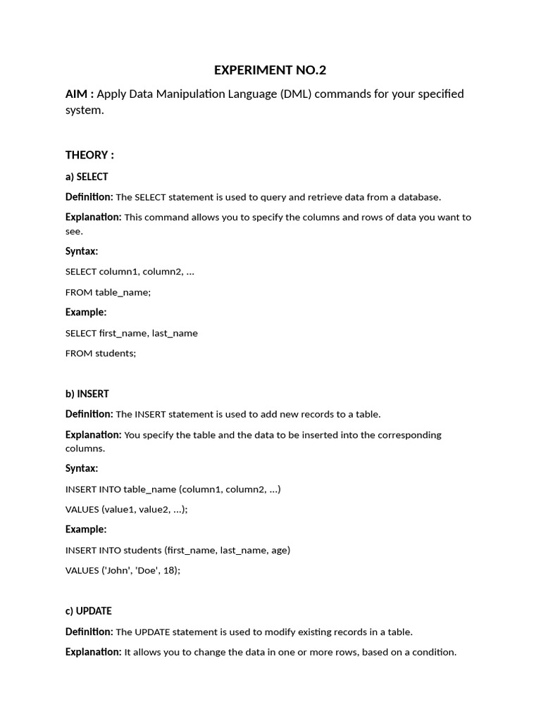 DBMS Exp 2 | PDF | Sql | Information Technology Management DBMS Exp 2 | PDF | Sql | Information Technology Management