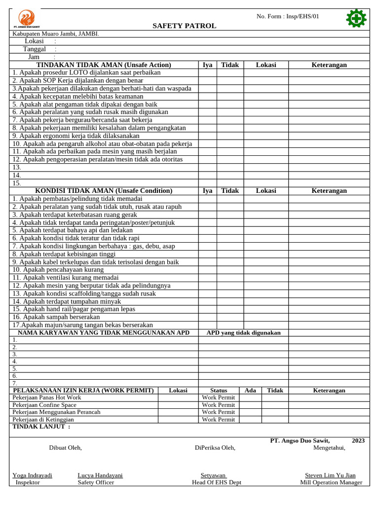 Laporan Patroli Keselamatan Kerja Jambi | PDF