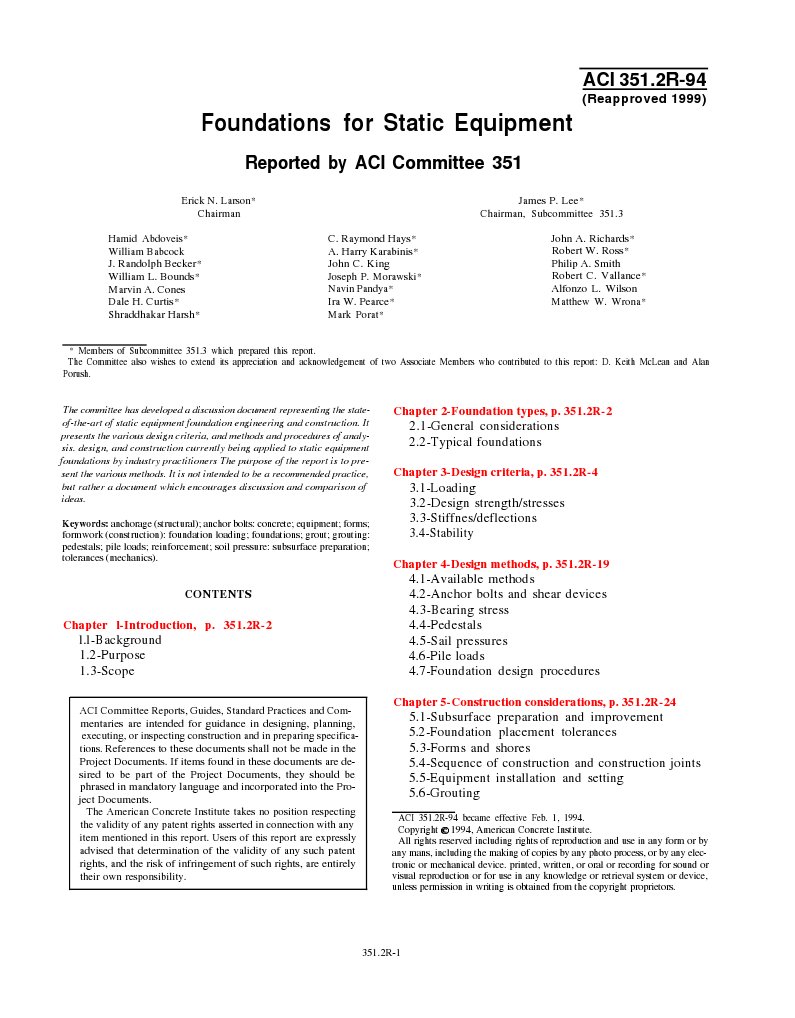 ACI-351.2R-94 Foundations For Static Equipment | PDF | Structural Load | Buoyancy