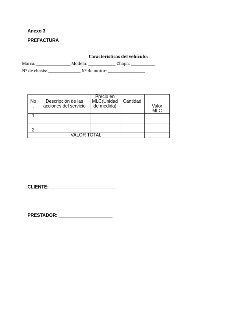 Anexo 3 PREFACTURA | PDF