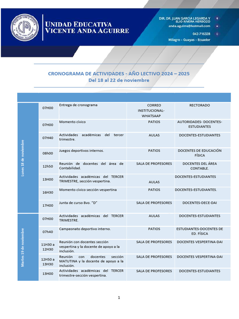 CRONOGRAMA DEL 18 Al 22 de Noviembre Signed | PDF