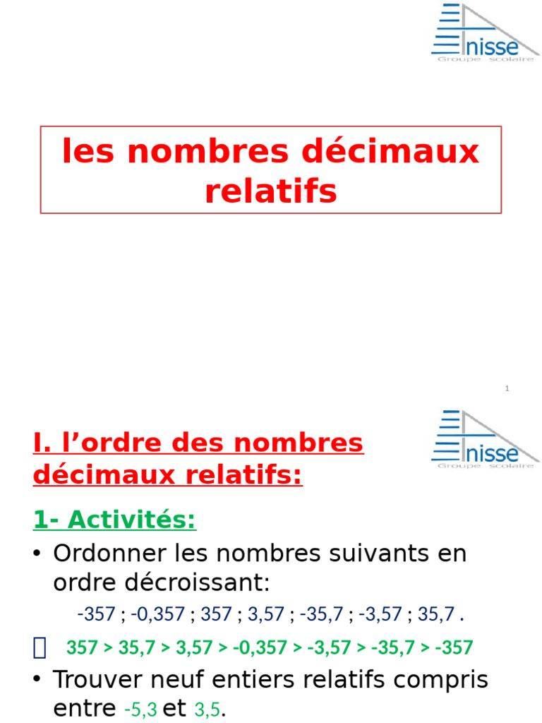 Nombres décimaux relatifs en 6ème | PDF | Méthodes et références ...
