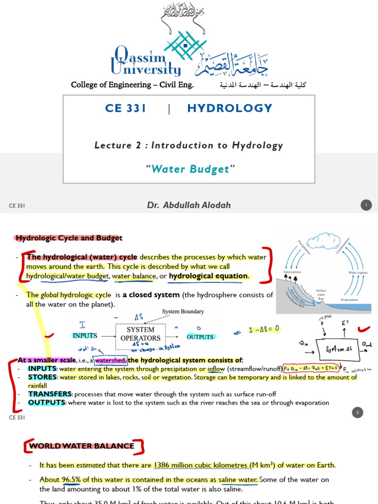 2 - Lecture 2 - Water Budget | PDF | Drainage Basin | Hydrology
