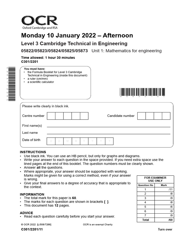 Question Paper Mathematics For Engineering | PDF | Capacitor | Equations